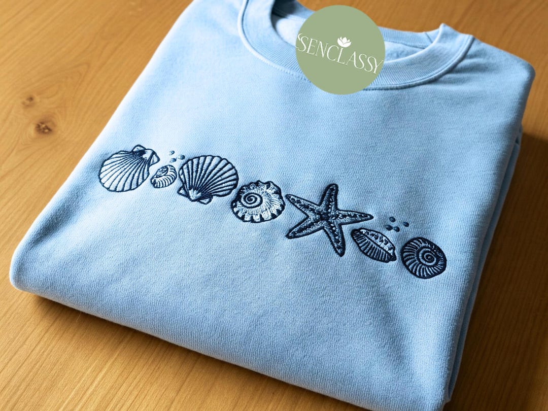 Embroidered Seashell Sweatshirt, Beach Lover Gifts, Summer Tshirt, Gift ...