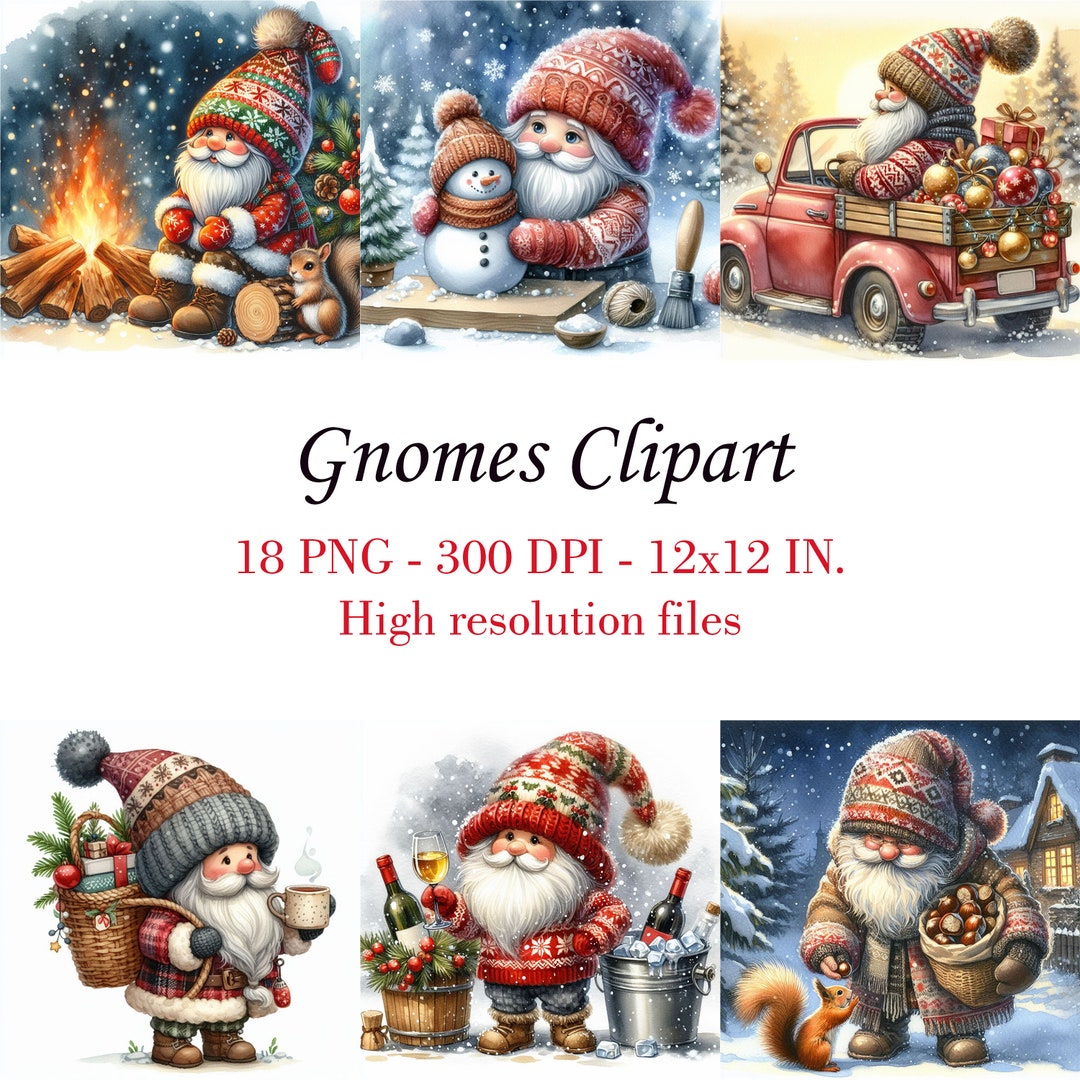 Gnomes Watercolor Clipart, 18 PNG Gnomes Clipart, Cute Gnomes ...