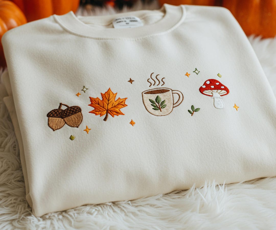 Cozy Season Fall Leaves Embroidered Sweatshirt, Spooky Fall Hoodie ...