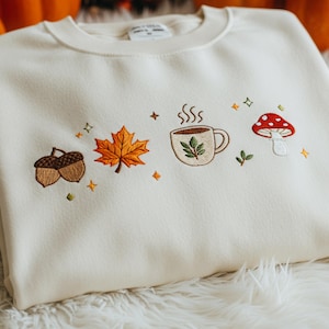 Cozy Season Fall Leaves Embroidered Sweatshirt, Spooky Fall Hoodie ...