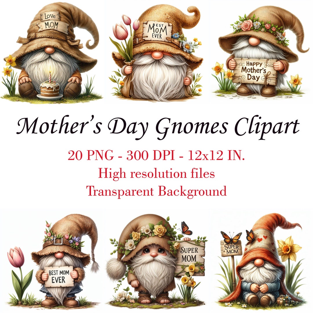 20 PNG Mothers Day Gnomes Clipart, Gnome Cute Mothers Day, Gnomes PNG ...