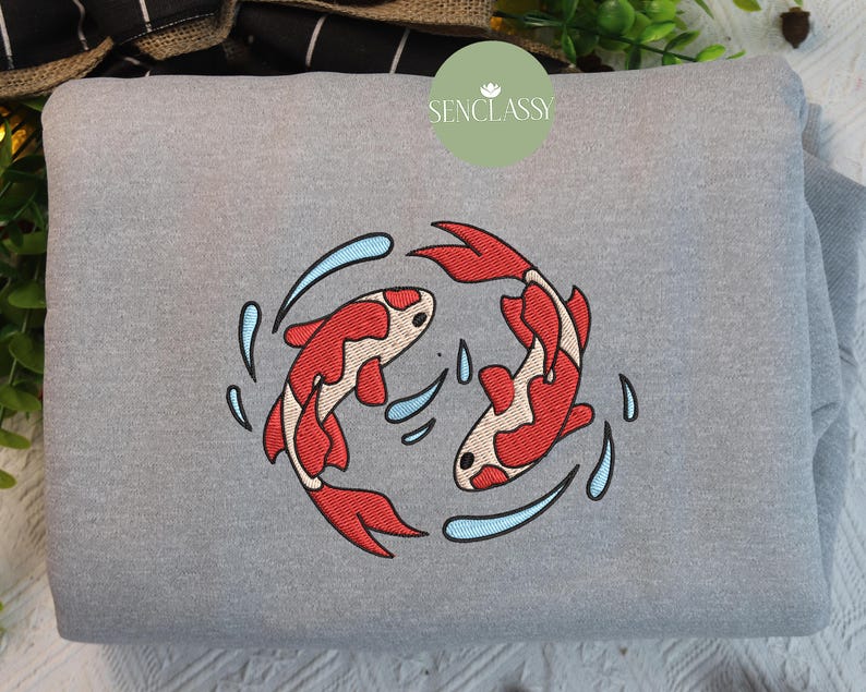 Koi Fish Japanese Embroidery Sweatshirt, Asian Carp Embroidered Hoodie ...