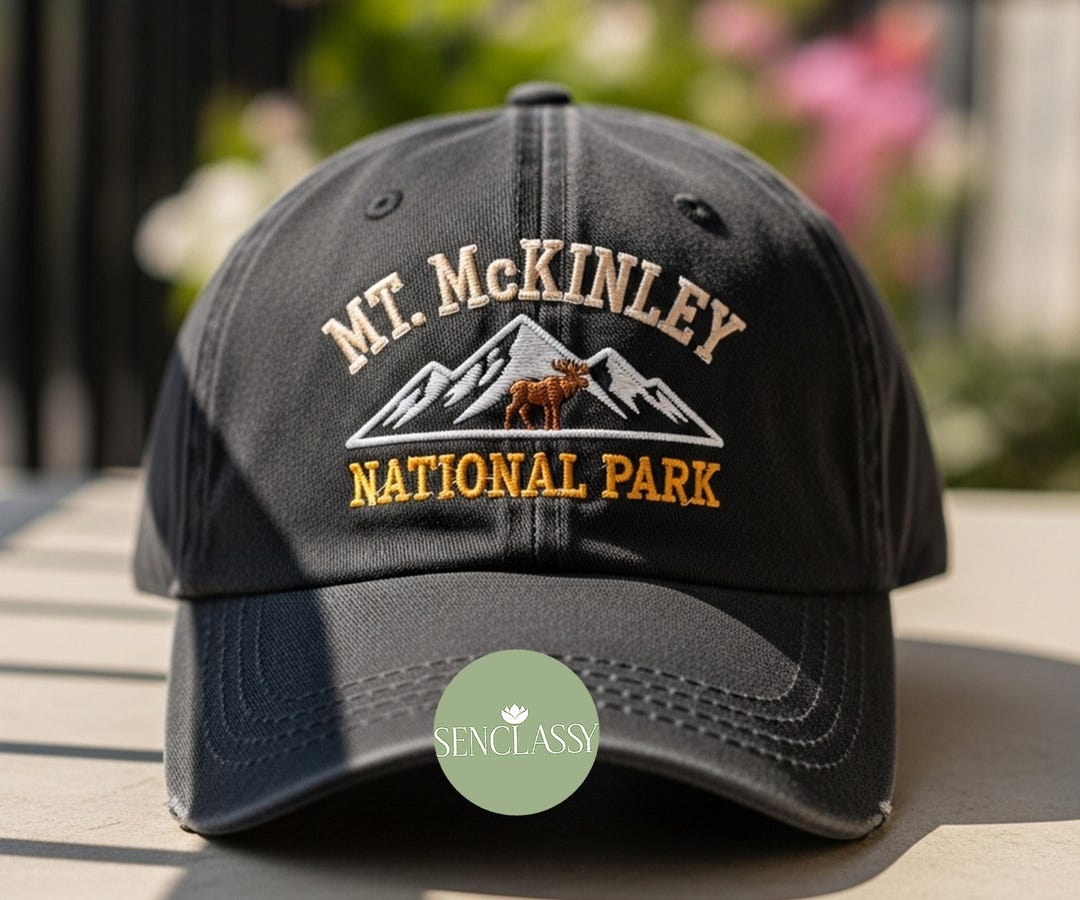 Mt. Mckinley National Park Embroidered Hat, Alaska Moose Outdoor Cap ...
