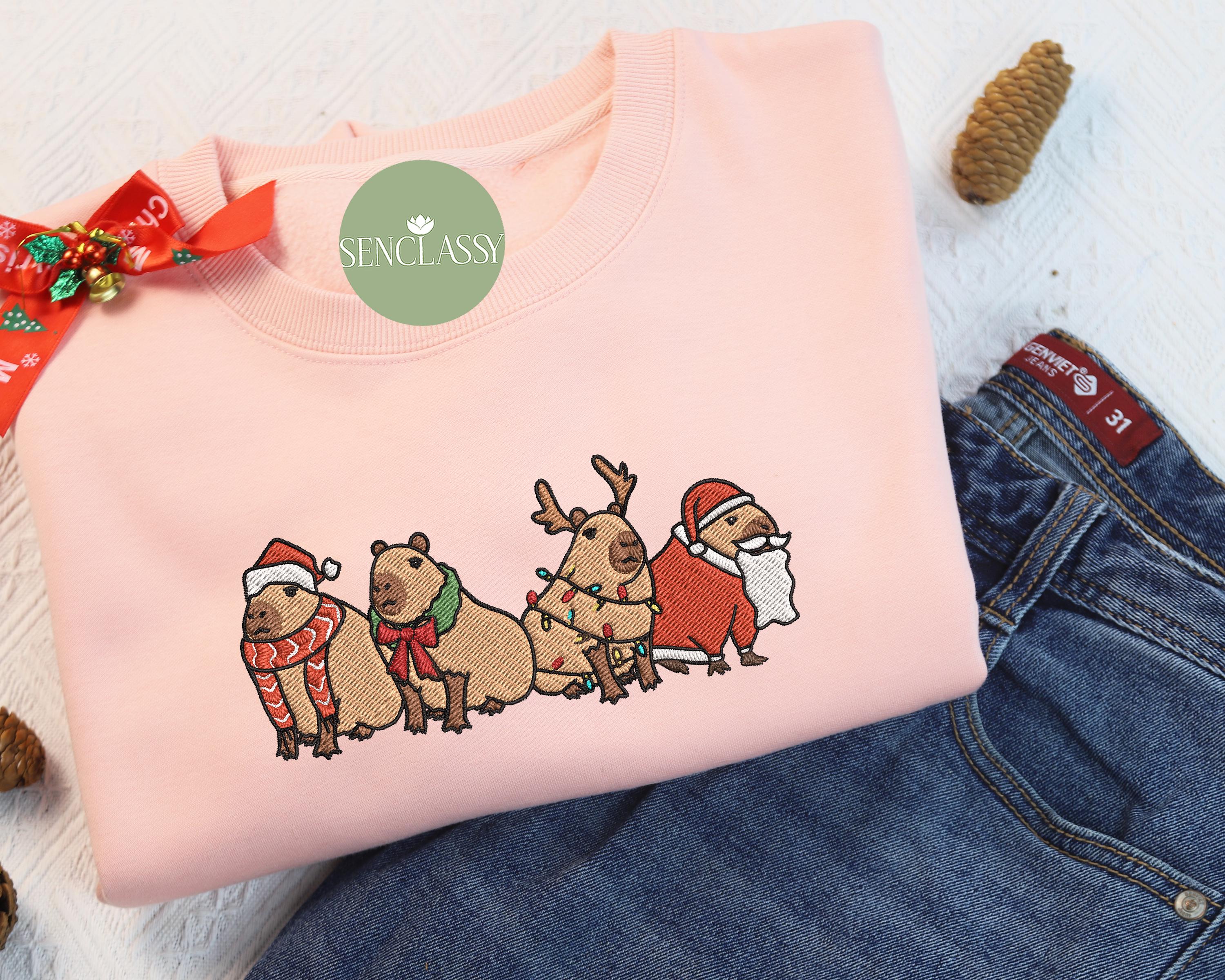 Capybara Merry Christmas Embroidered Crewneck Sweatshirt, Capybara ...