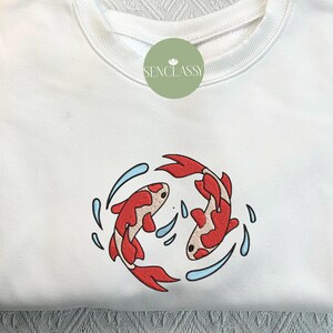 Koi Fish Japanese Embroidery Sweatshirt, Asian Carp Embroidered Hoodie ...