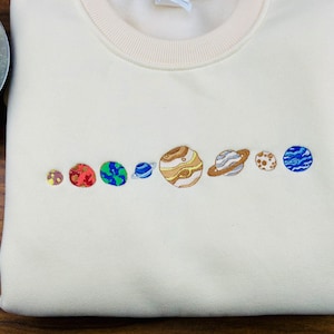 Pink Planet Embroidered, Embroidered Space Crewneck, Planets Sweater ...