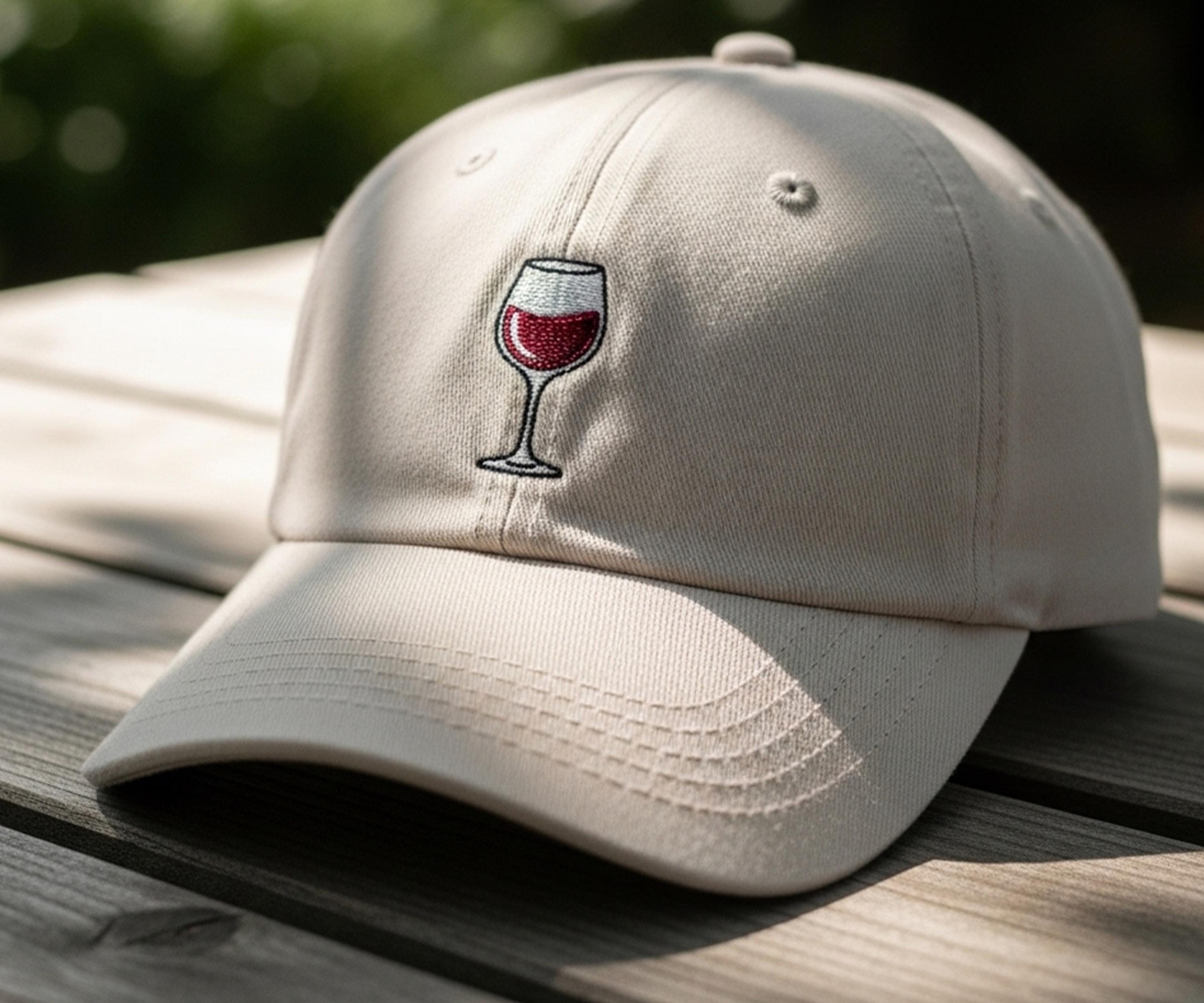 Wine Glass Baseball Cap, Embroidered Cotton Adjustable Dad Hat, Custom ...