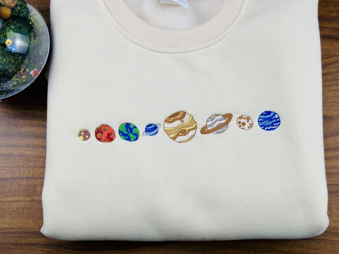 Pink Planet Embroidered, Embroidered Space Crewneck, Planets Sweater ...