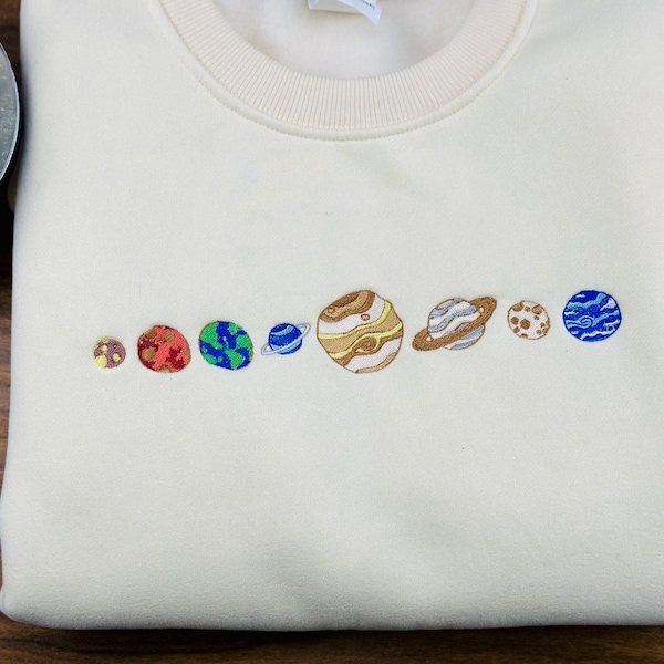 Embroidered Planets Crewneck - Etsy