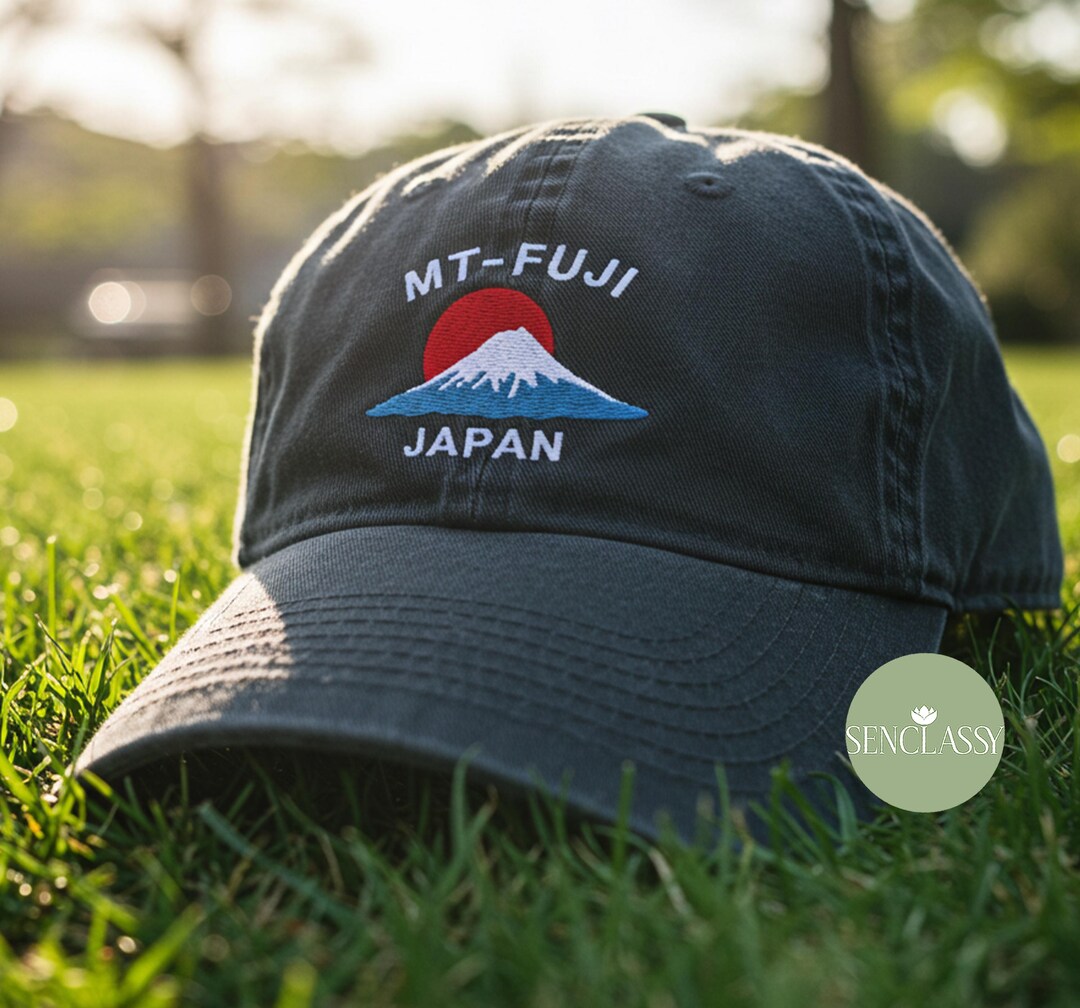 Mount Fuji Japan Embroidered Cap, Washed Mountain Baseball Hat, Minimal ...