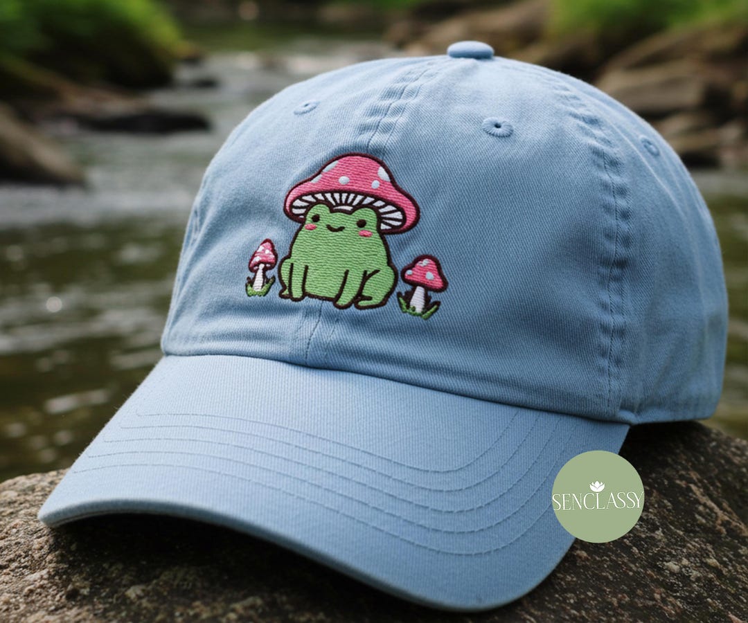 Frog and Mushroom Embroidered Hat, Cottagecore Hat, Cute Nature Cap ...