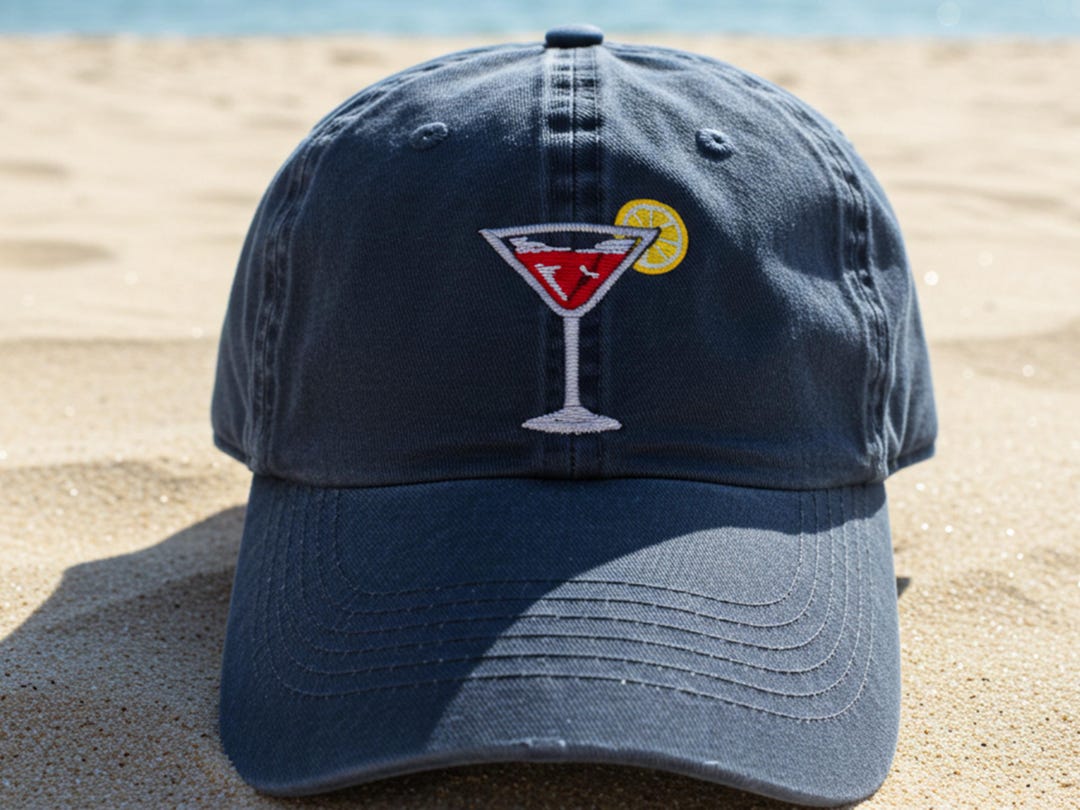 Embroidered Cocktail Hat, Martini Lemon Embroidery Cap, Summer Beach ...