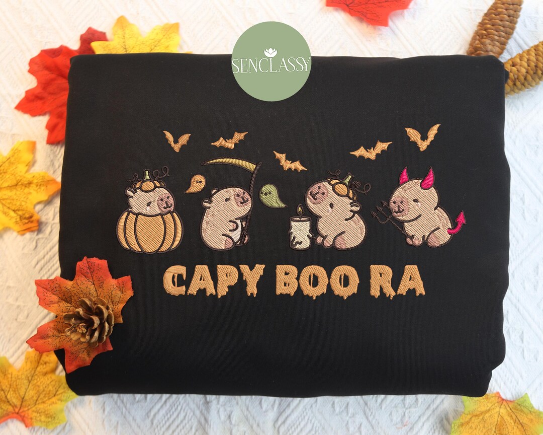 Halloween Capybara Embroidered Crewneck Sweatshirt for Women, Capy Boo ...