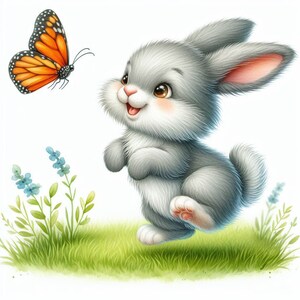 Bunny and Butterfly Clipart Bundle, Spring Designs, Watercolor Bunny ...