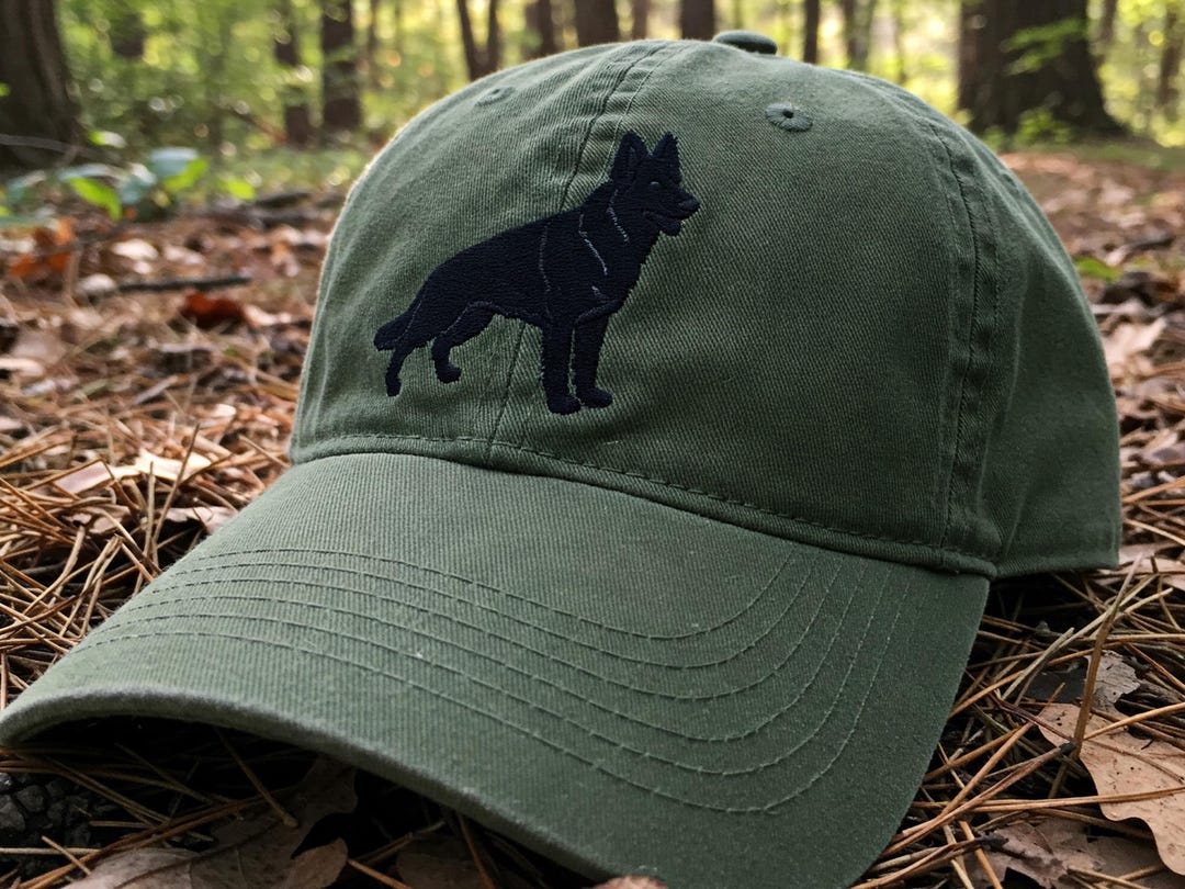 German Shepherd Embroidered Hat, Olive Green Dog Dad Baseball Cap ...