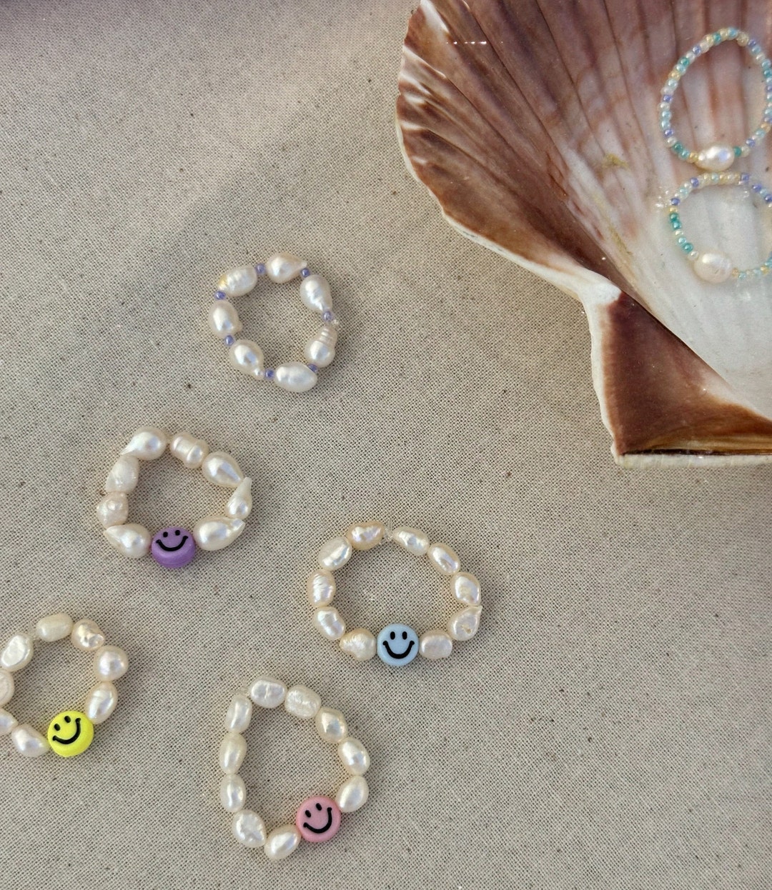 Smiley Ring good Mood Real Freshwater Pearl Colorful Pink, Blue, Yellow ...