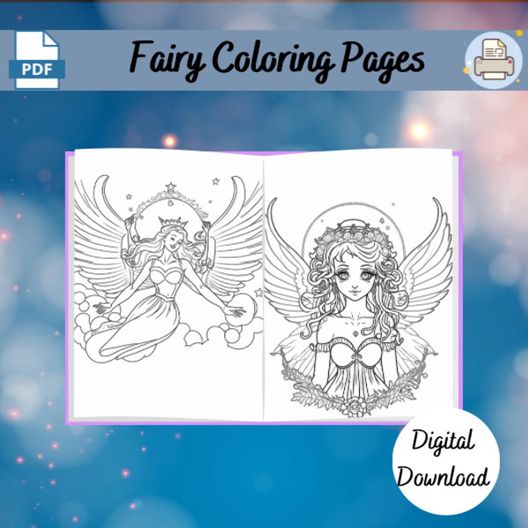 Fairy Coloring Pages, Cute Fantasy Art (PDF) - Etsy