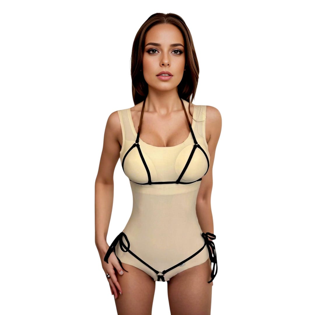 122 Black Open Crotch Bikini Erotic Swimwear Strappy G String