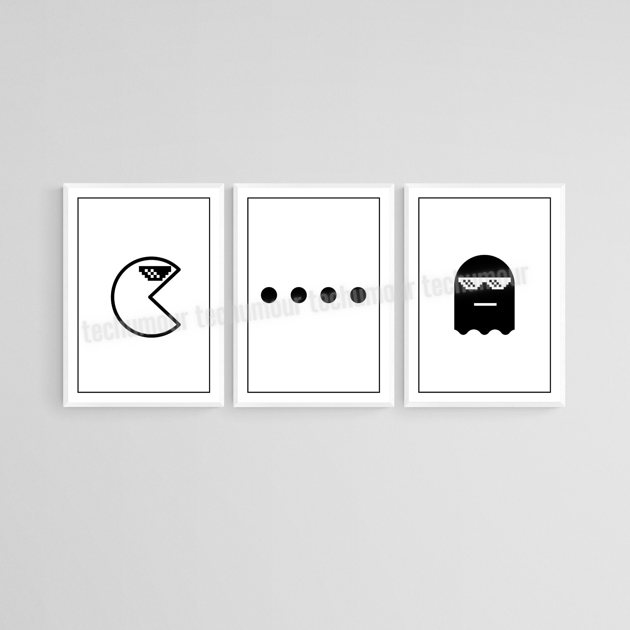 Set of 3 Pacman Retro Posters for Gaming Room Decor for Man Cave ...