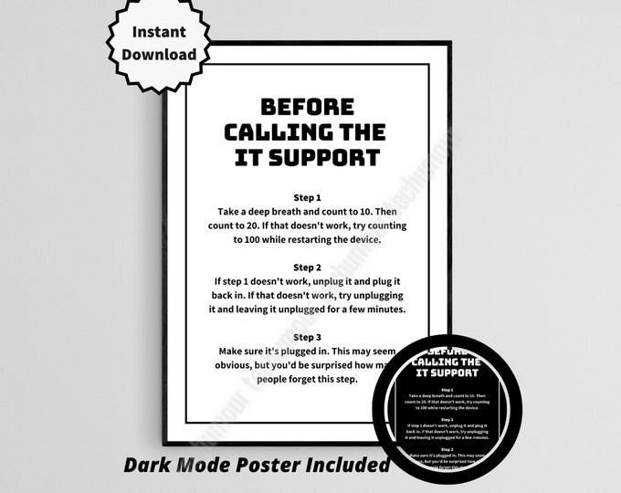 Funny IT Support Printable Poster, Tech Support Sign, Technical Support ...