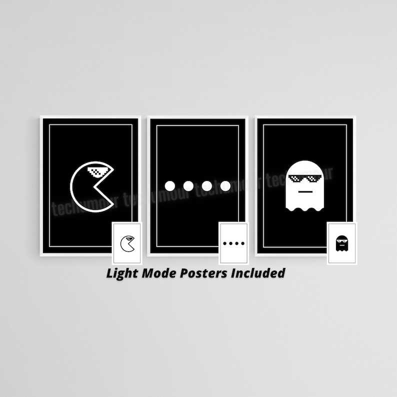 Set of 3 Pacman Retro Posters for Gaming Room Decor for Man Cave ...