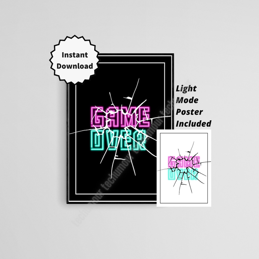 Game Over Poster Gift for Gamer Wall Art for Gaming Room Playstation ...