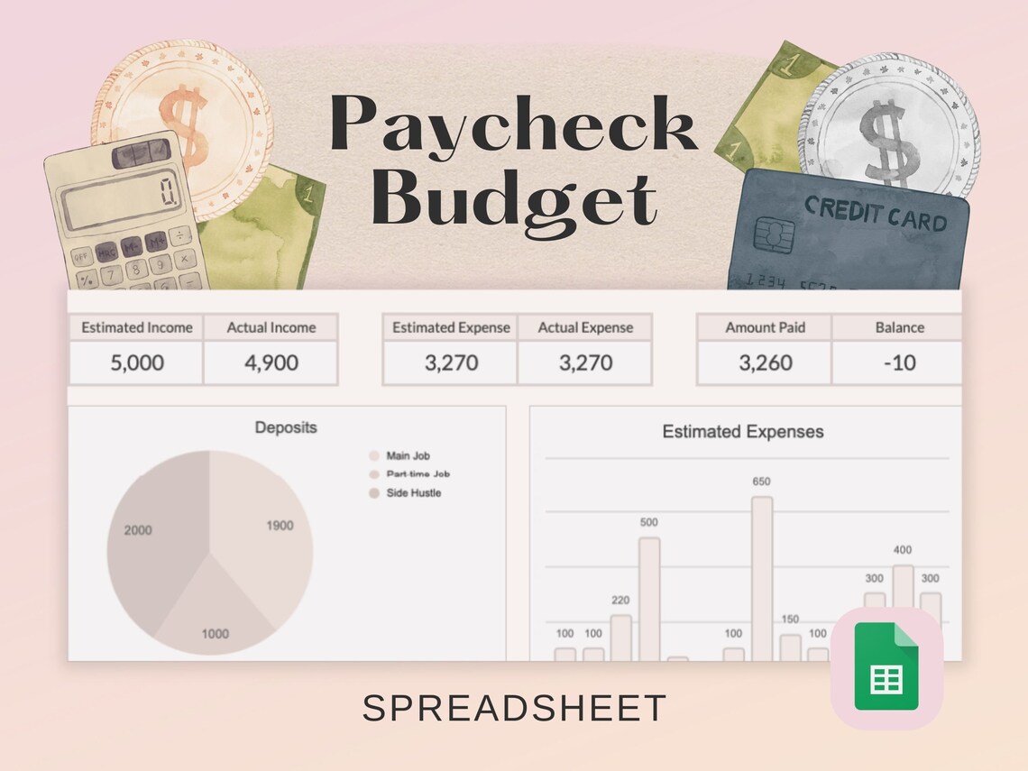 Paycheck Monthly Budget Spreadsheet, Google Sheets Budget Template ...