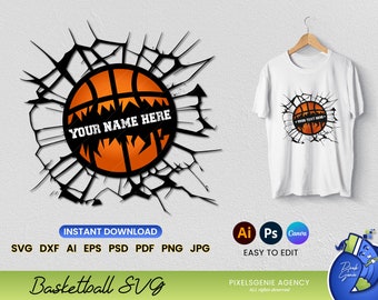 Basketball SVG, Split Name Frame Svg, Basketball Svg File for Cricut ...