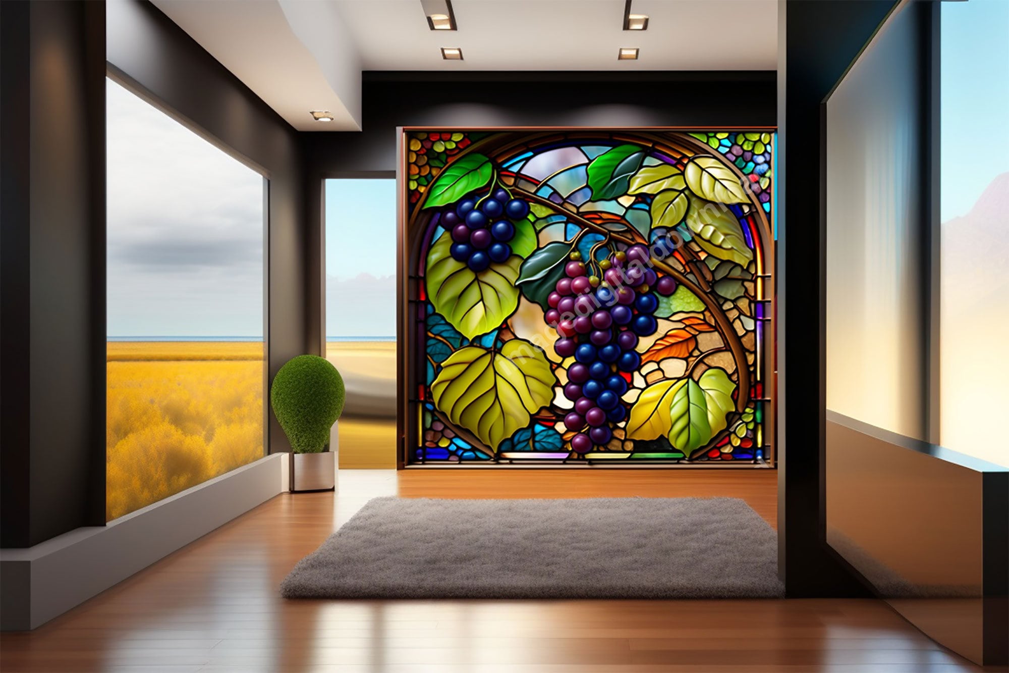 Digital Image Stained Glass Window Grapevine. AI Generated, High ...