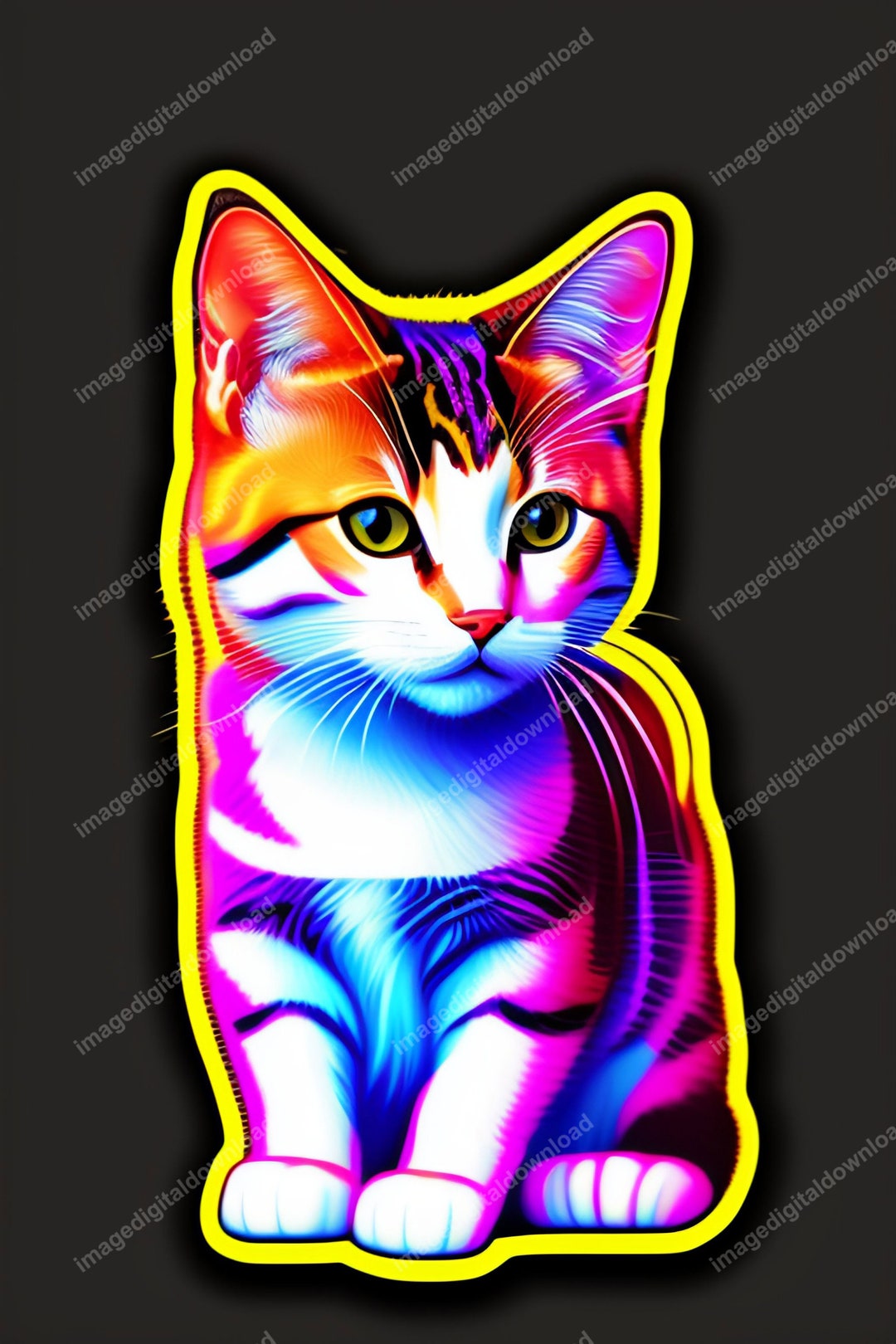 Multicolored Cat Sticker, High Resolution Art Print (digital Download ...
