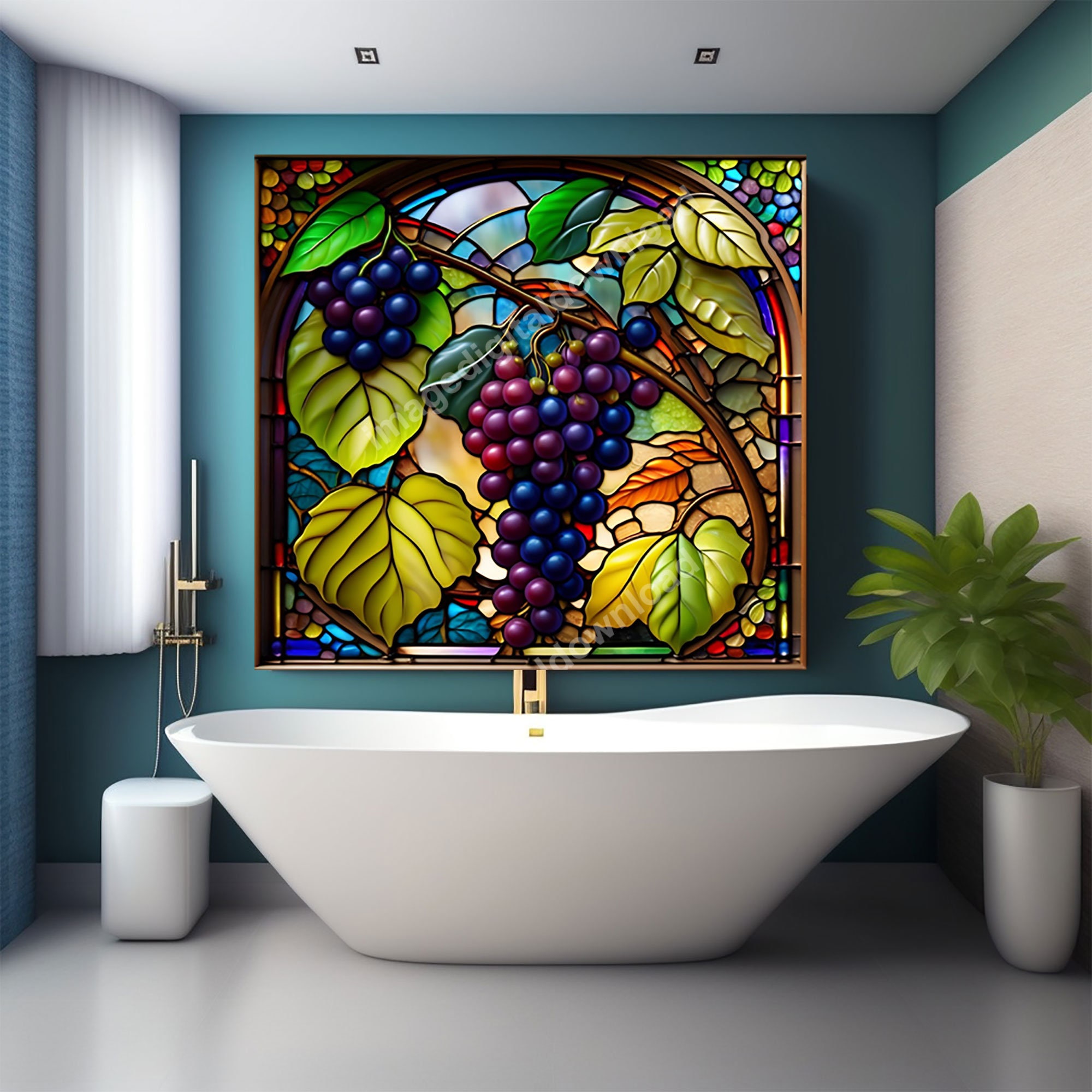 Digital Image Stained Glass Window Grapevine. AI Generated, High ...