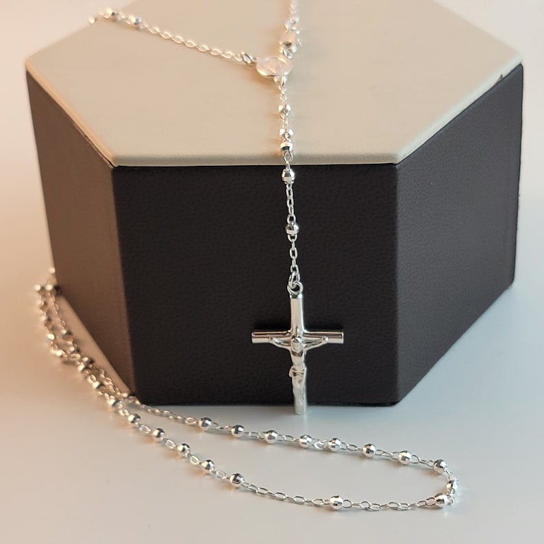 Rosary Necklace, Silver Rosario Chain, Diamond Cut Nice Design Beads ...