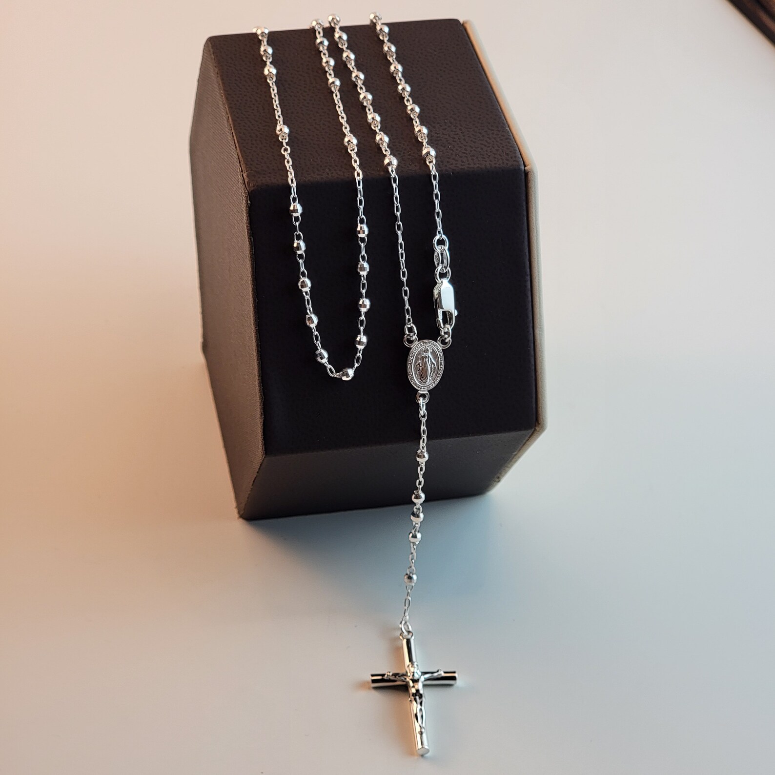 Rosary Necklace, Silver Rosario Chain, Diamond Cut Nice Design Beads ...