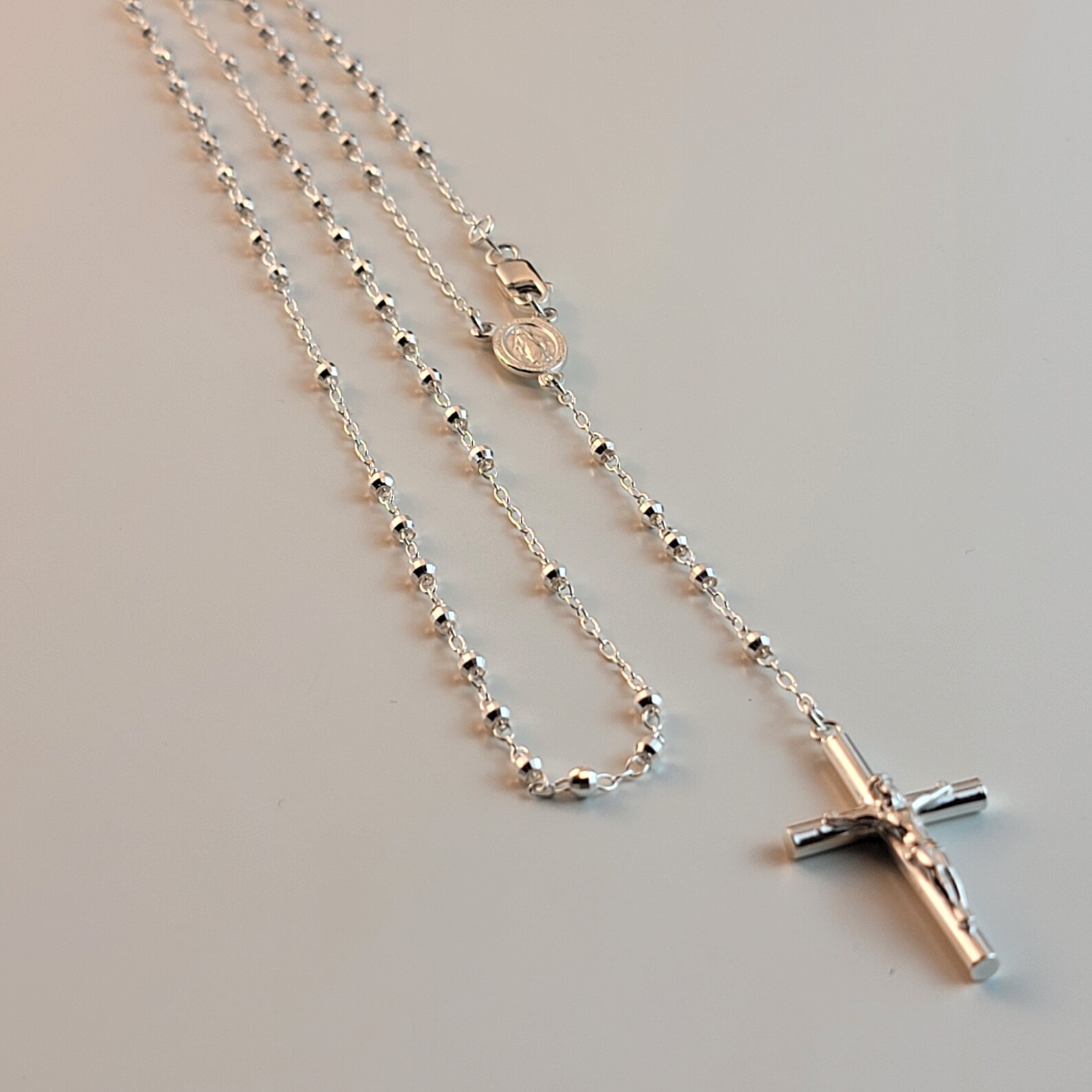 Rosary Necklace, Silver Rosario Chain, Diamond Cut Nice Design Beads ...