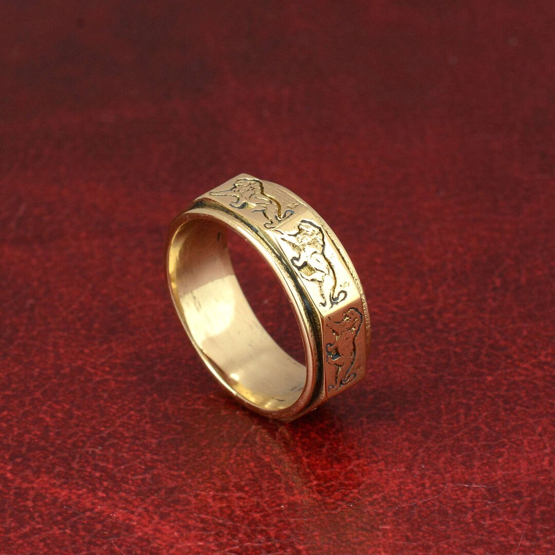 Mens Gold Tiger Ring, 10K Gold Tiger Wedding Band, 14K Mens Wedding ...