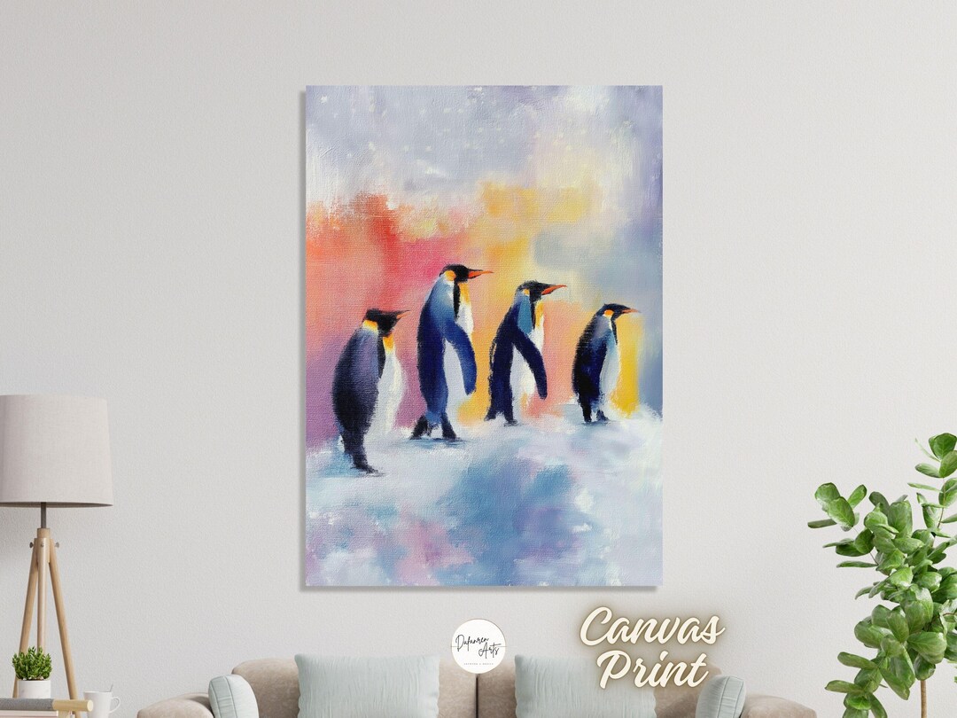 Penguins Line up Slim Canvas Print Wall Art – Abstract Minimalist Vivid ...