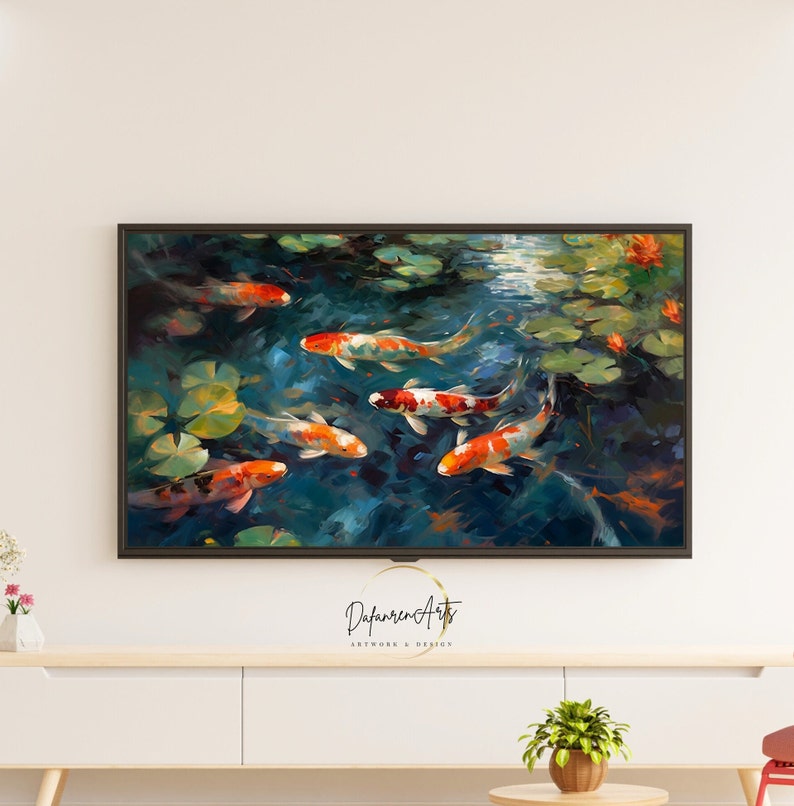 Koi Fish Pond Painting Frame TV Art - Impressionism Koi Painting Frame ...