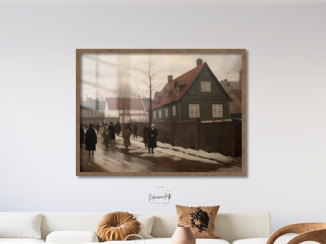 Neighborhood Stroll Printable Wall Art - Muted Color Houses Building ...