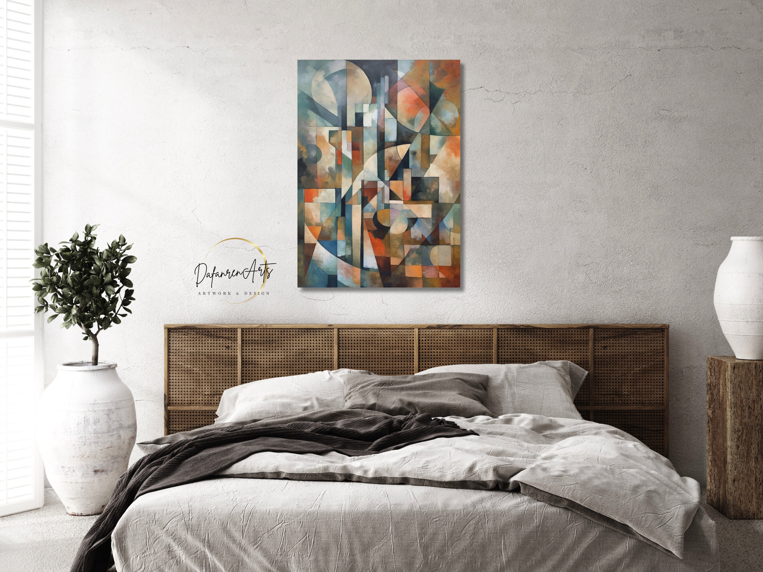 Abstract Muted Color Cubism Printable Wall Art - Cubism Style Art Soft ...