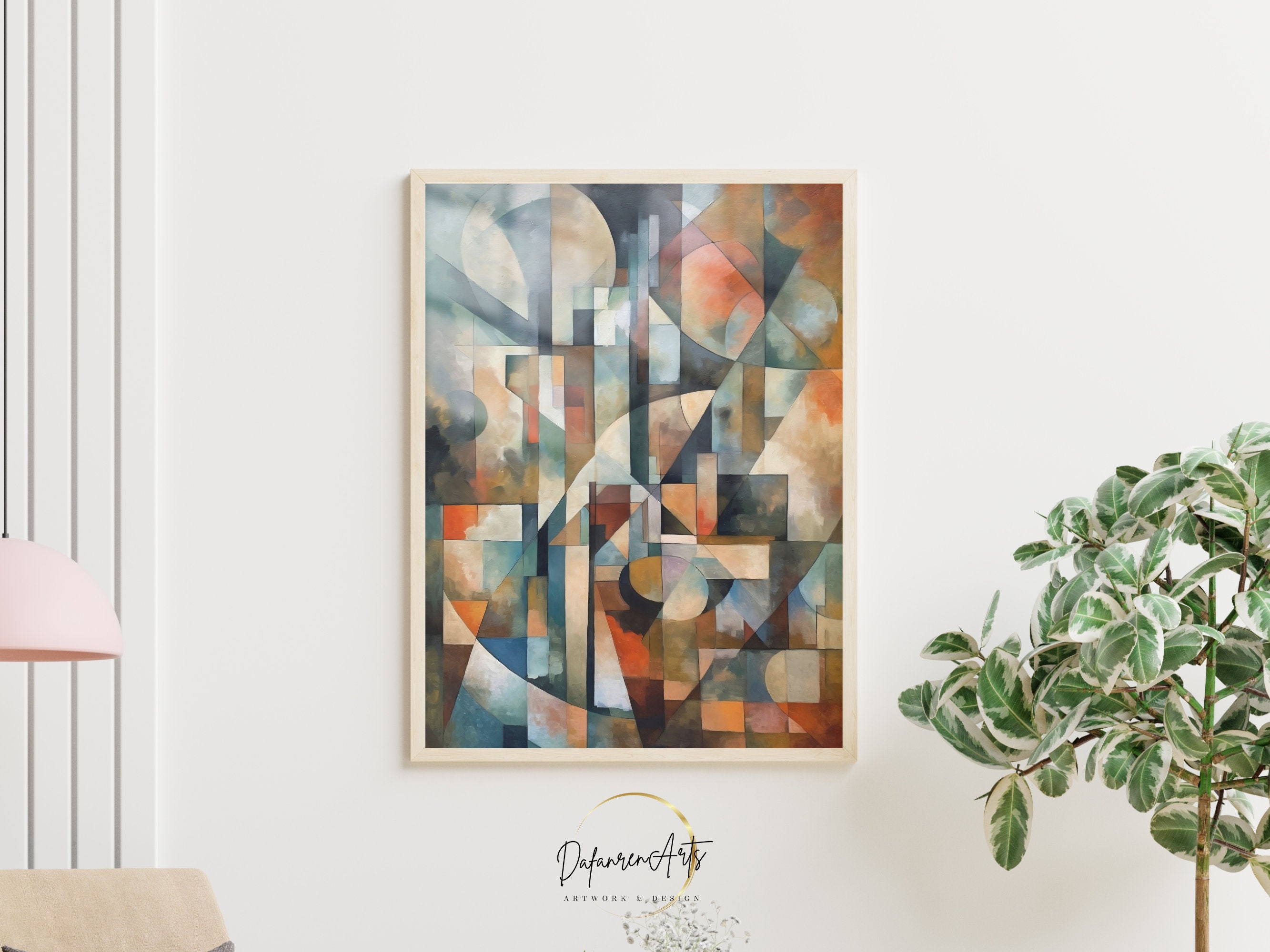 Abstract Muted Color Cubism Printable Wall Art - Cubism Style Art Soft ...