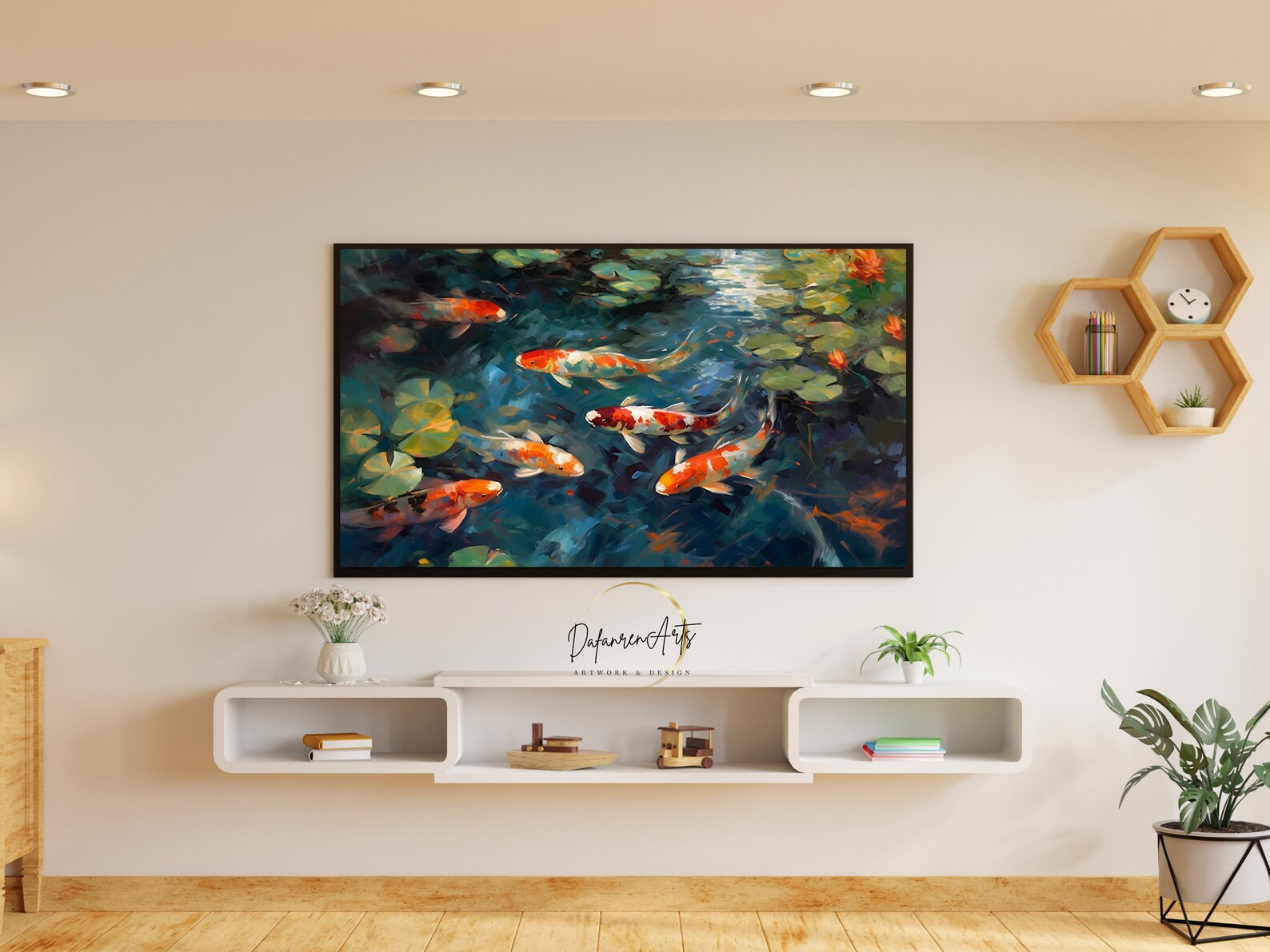 Koi Fish Pond Painting Frame TV Art - Impressionism Koi Painting Frame ...