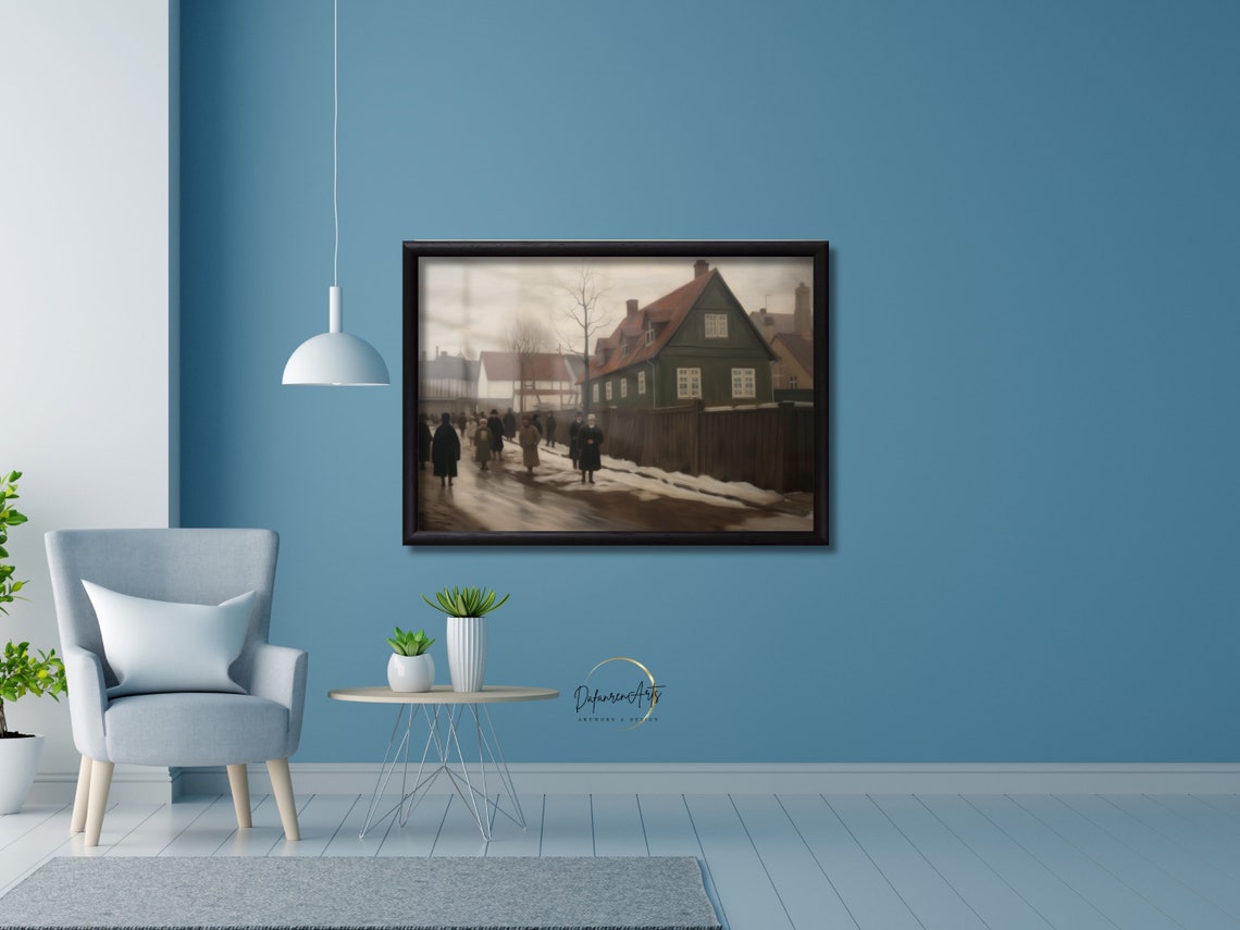 Neighborhood Stroll Printable Wall Art - Muted Color Houses Building ...