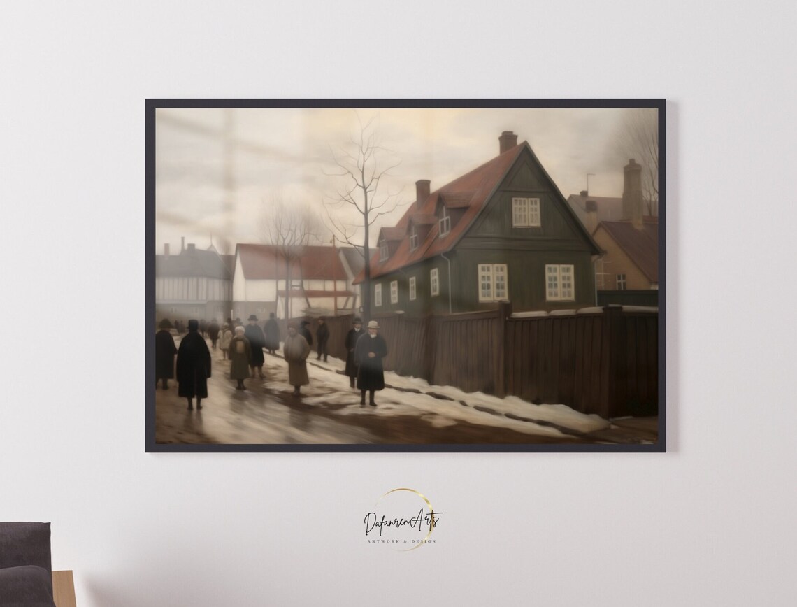 Neighborhood Stroll Printable Wall Art - Muted Color Houses Building ...