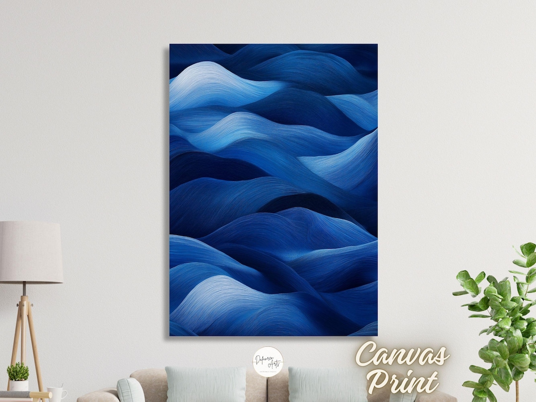 Abstract Shades of Blue Pattern Canvas Print Wall Art - Wavy Blue ...