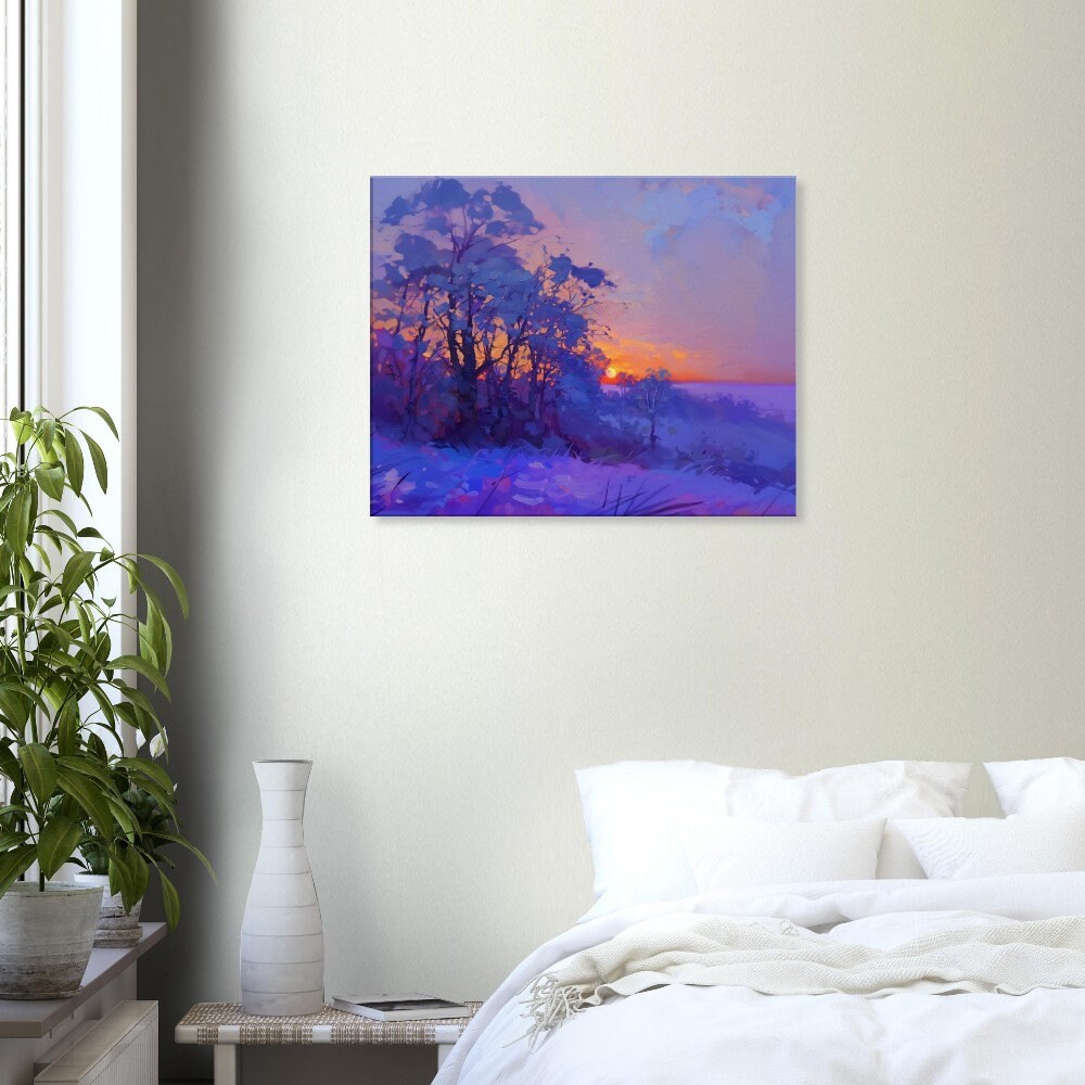 Grass Field Purple Sunset Canvas Print Wall Art - Impressionism ...