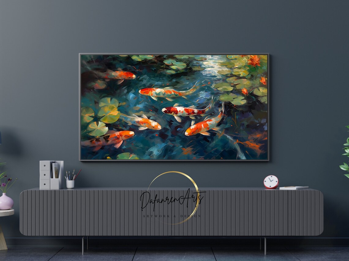 Koi Fish Pond Painting Frame TV Art - Impressionism Koi Painting Frame ...