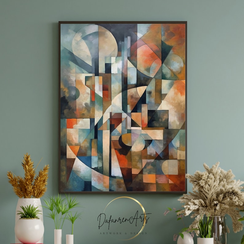 Abstract Muted Color Cubism Printable Wall Art - Cubism Style Art Soft ...