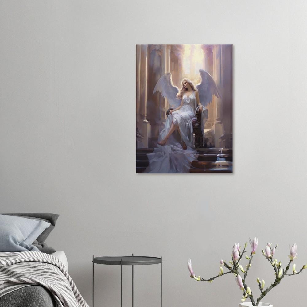 Angel on Throne Canvas Print Wall Art for Living Room Impressionism ...