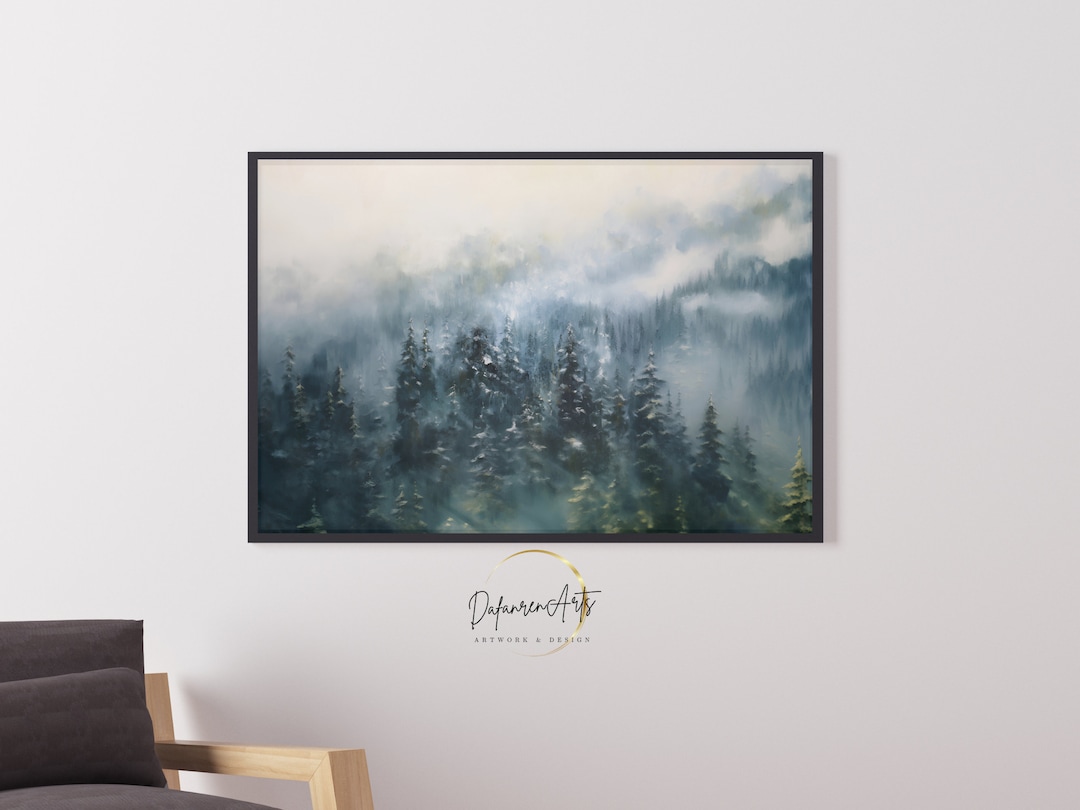 Misty Pine Tree Forest Printable Wall Art Impressionism - Etsy