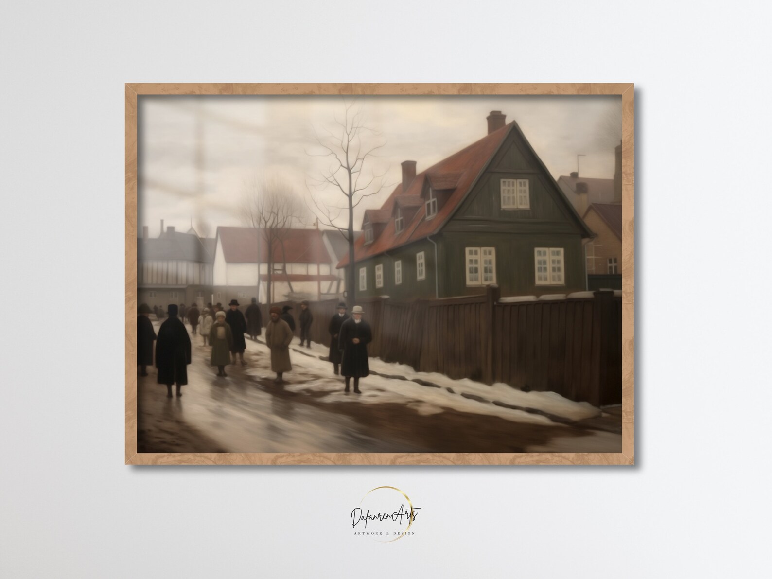Neighborhood Stroll Printable Wall Art - Muted Color Houses Building ...
